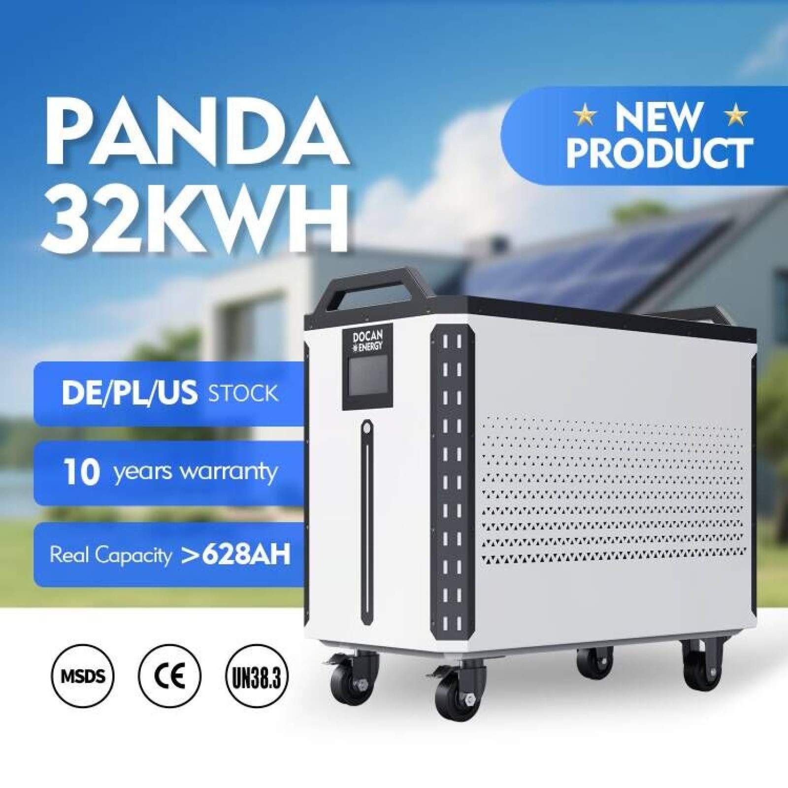 EU Stock Docan Panda 32KWH Lifepo4 Battery packs with 200A wifi BMS, touch Screen